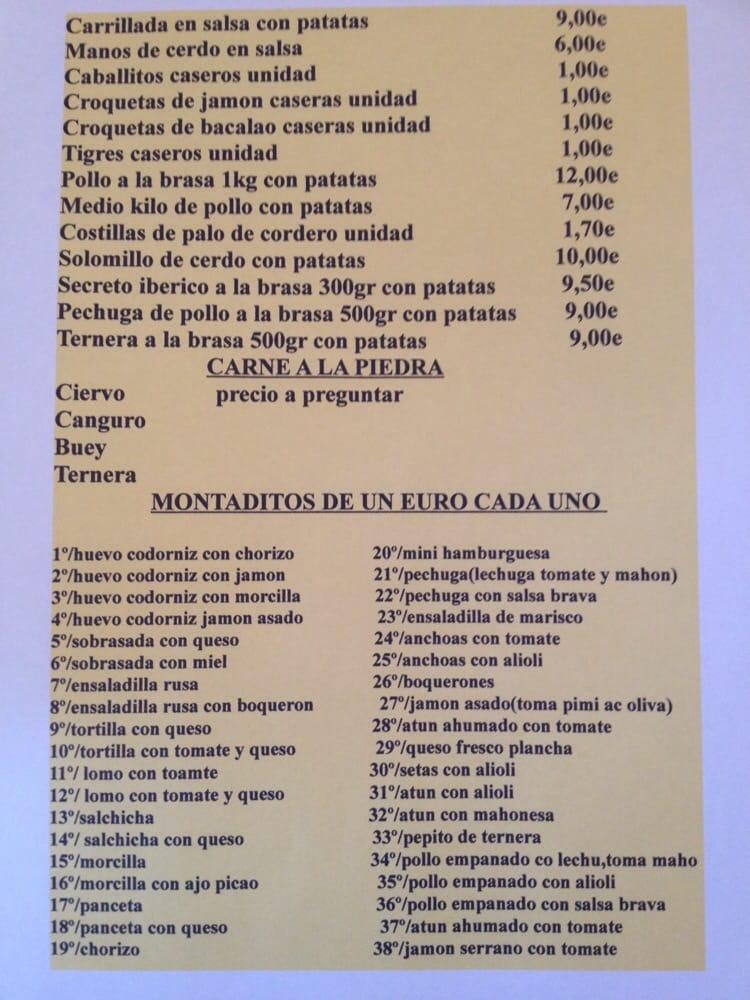 Menu at El Tonel, Alhama de Murcia