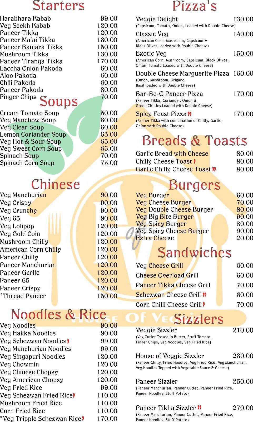Menu at House Of Veggies, Wardha