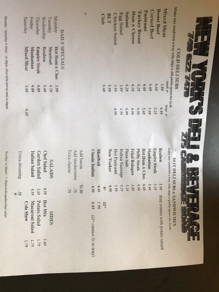 Menu at New Yorks Deli & Beverage, Coshocton