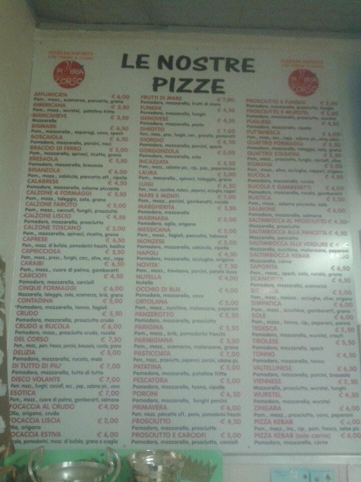 Menu at Pizzeria del Corso, Seveso