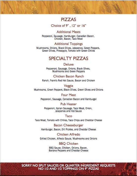 Menu at Stone Lake Pub, Stone Lake