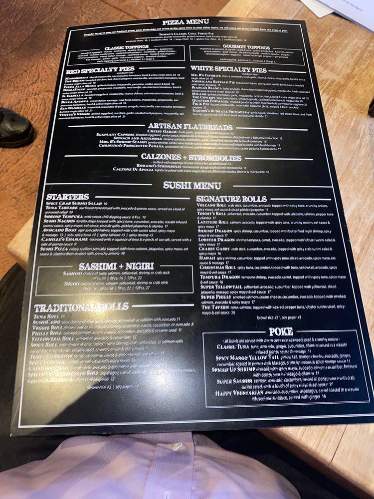 Carta del pub y bar Tommy's Tavern + Tap, Bridgewater