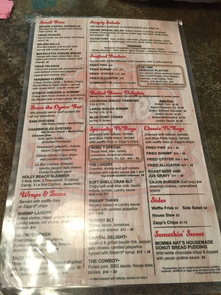 Menu at Uncle T's Oyster Bar, Scott
