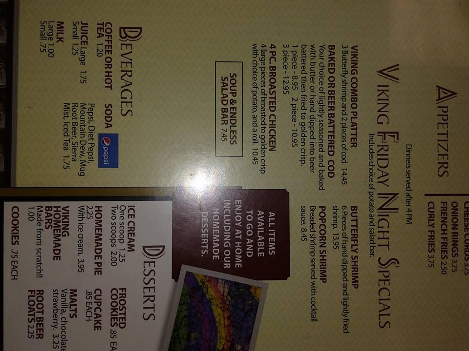 Menu at Viking Cafe, Blanchardville