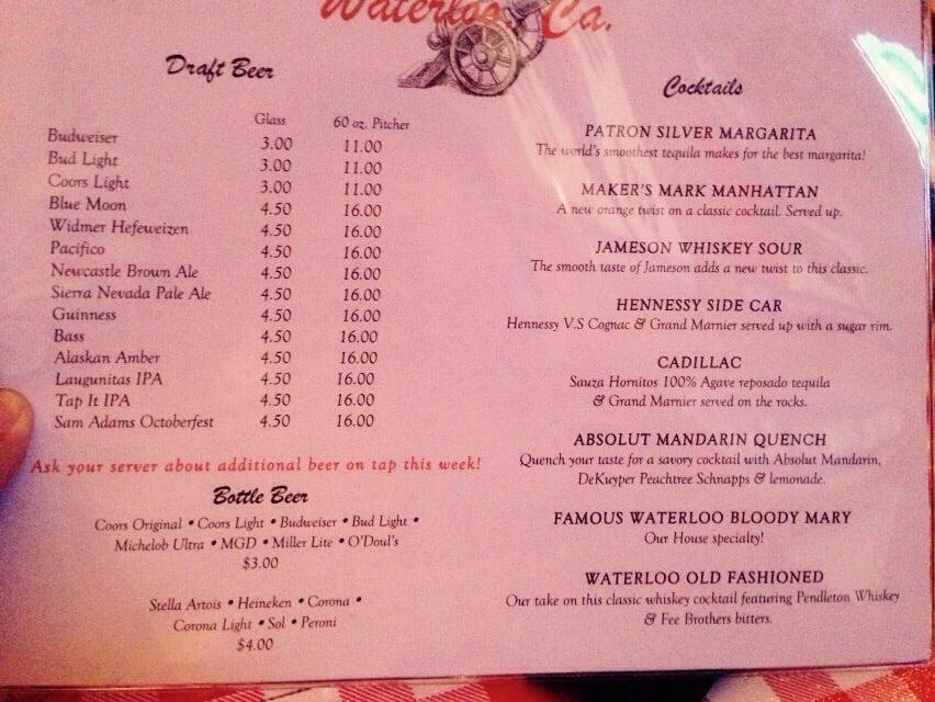 Menu at The Waterloo Restaurant, Stockton