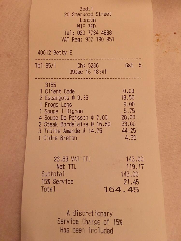 Menu at Brasserie Zédel pub & bar, London, 20 Sherwood St