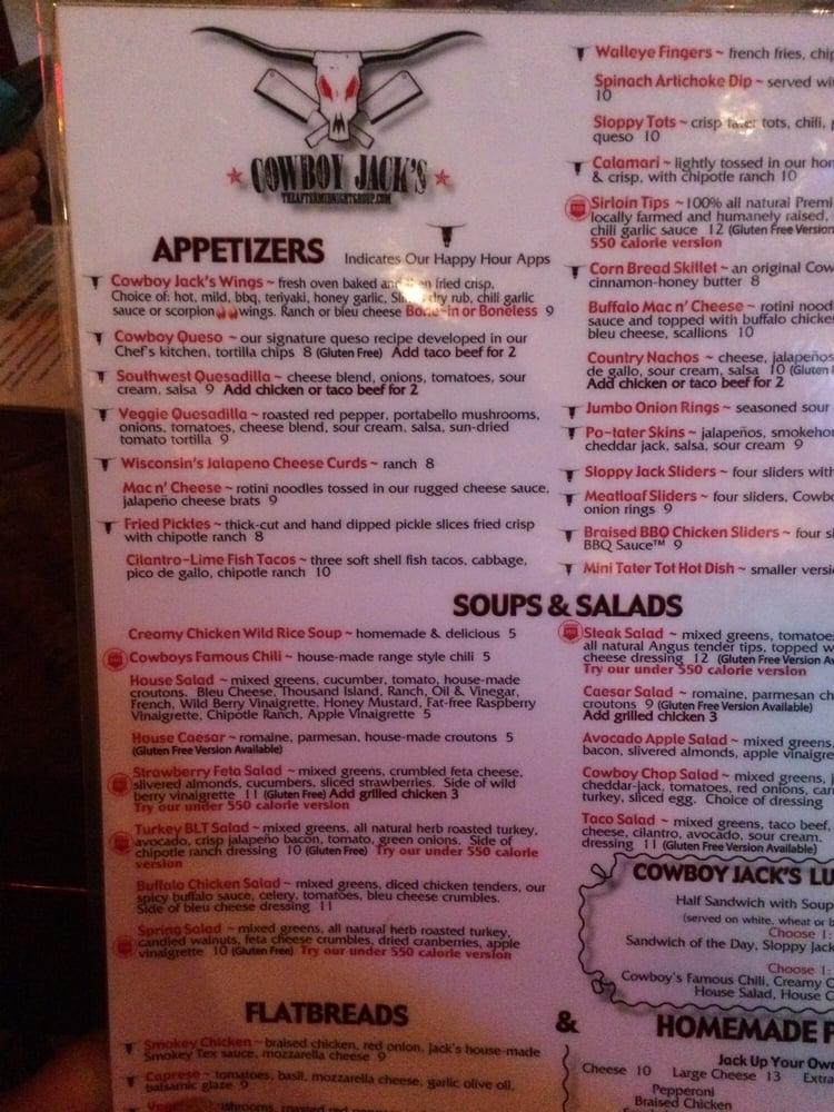 Menu at Famous Dave's + Cowboy Jack's restaurant, Woodbury