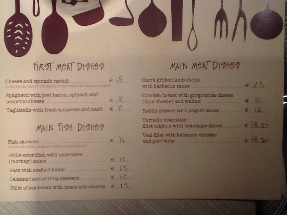 Menu at I fratelli ristorante malta restaurant, Valletta