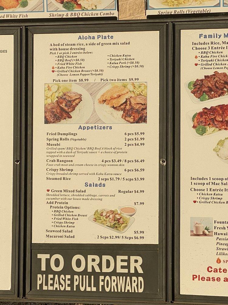 Menu at Kahu Hawaiian BBQ, Phoenix