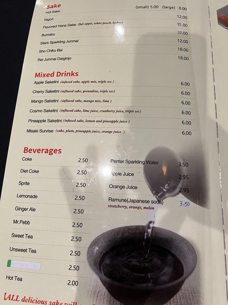 Menu at Misaki Sushi restaurant, Port Charlotte