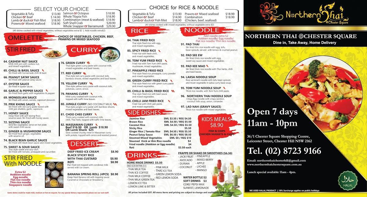 Menu at Northern Thai Chester Square restaurant, Chester Hill