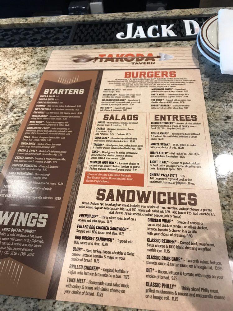 Menu at Takoda Tavern pub & bar, Parker, Pine Bluffs Way