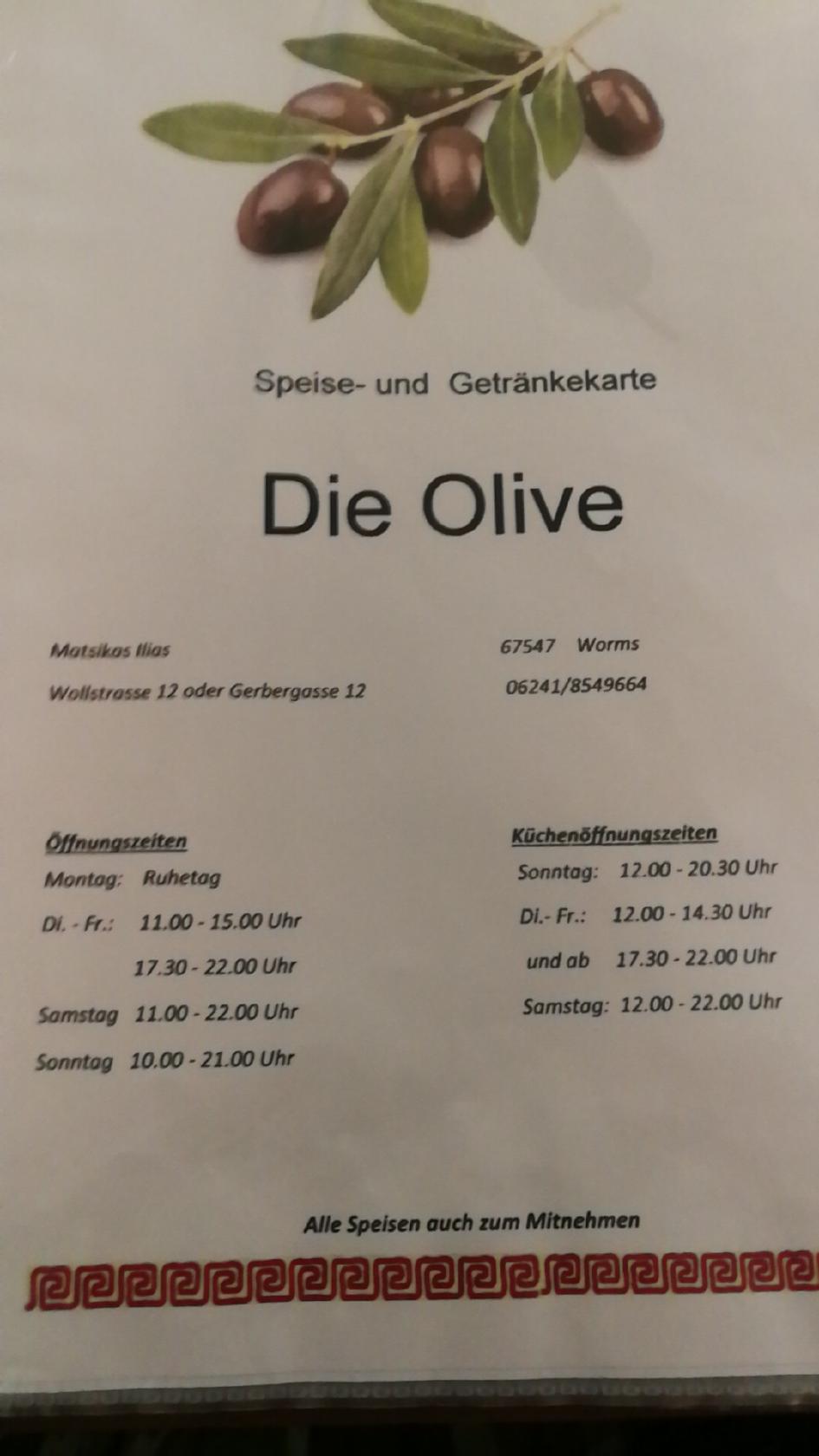 Speisekarte von Taverne Die Olive restaurant, Worms