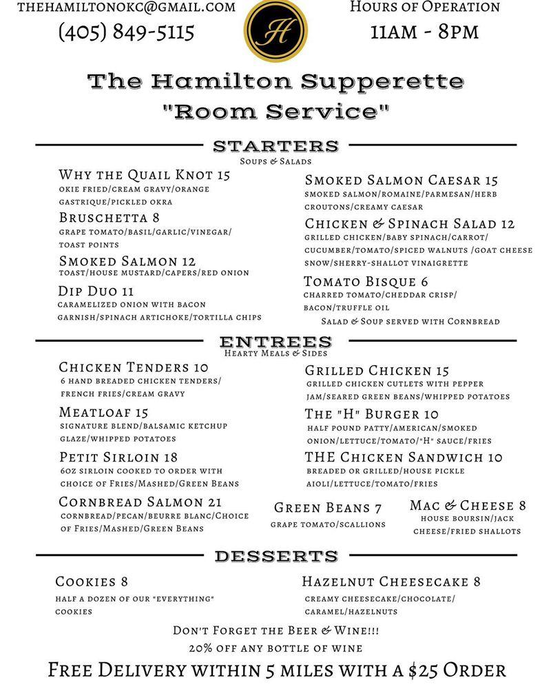 Menu at The Hamilton Supperette & Lounge pub & bar, Oklahoma City