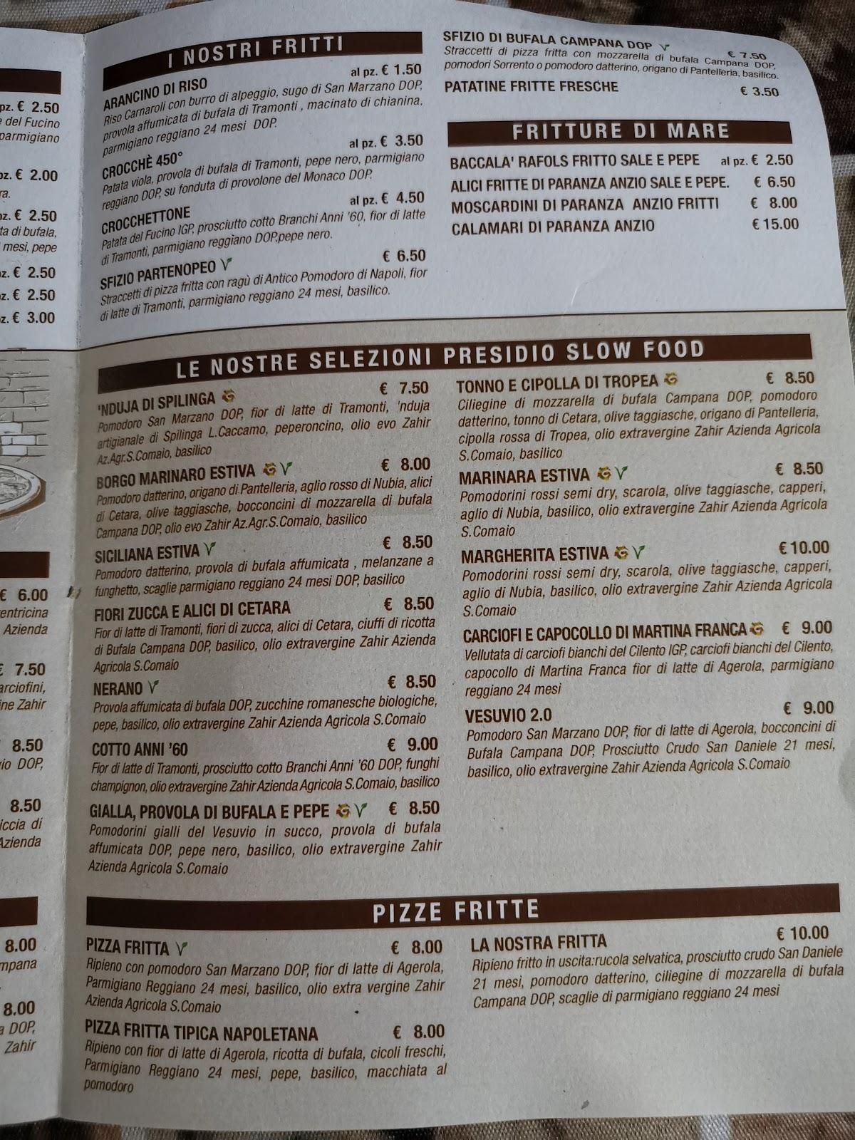 Menu da 450 gradi ristorante, Roma