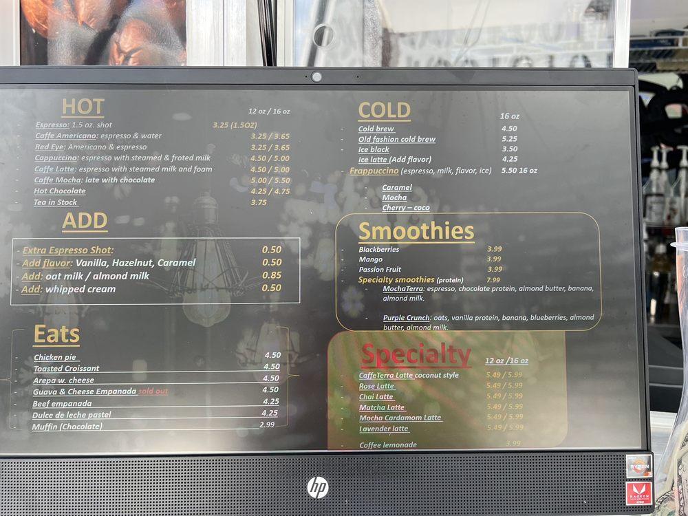 Menu at Cafe Terra Coffee Truck, Orlando