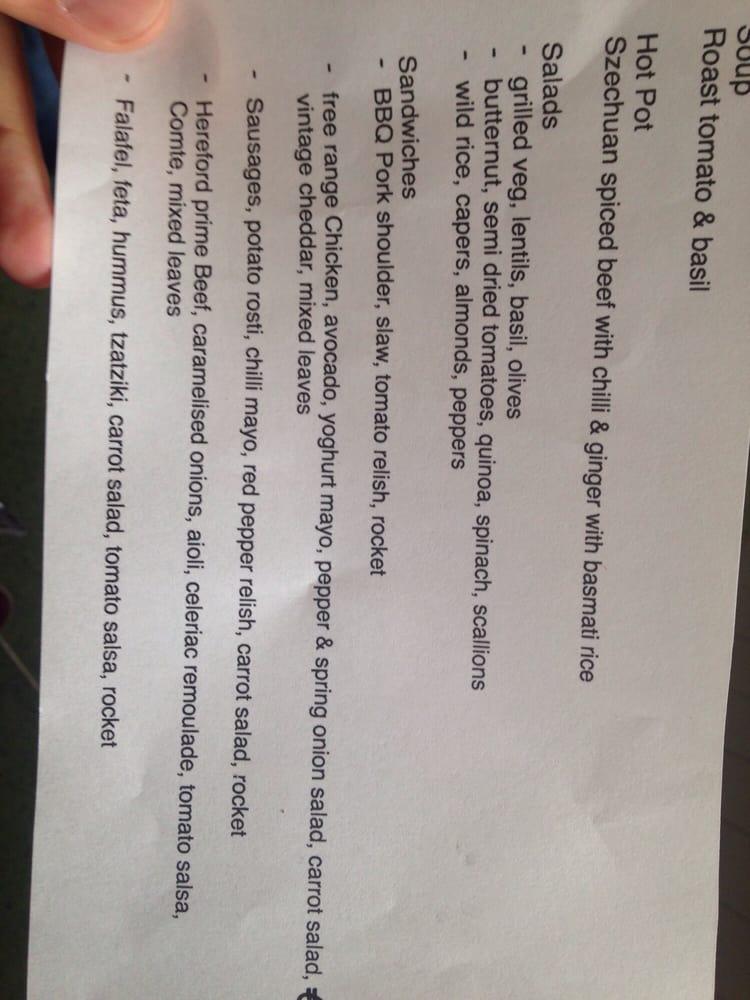 Menu at Green Bench Cafe, Dublin
