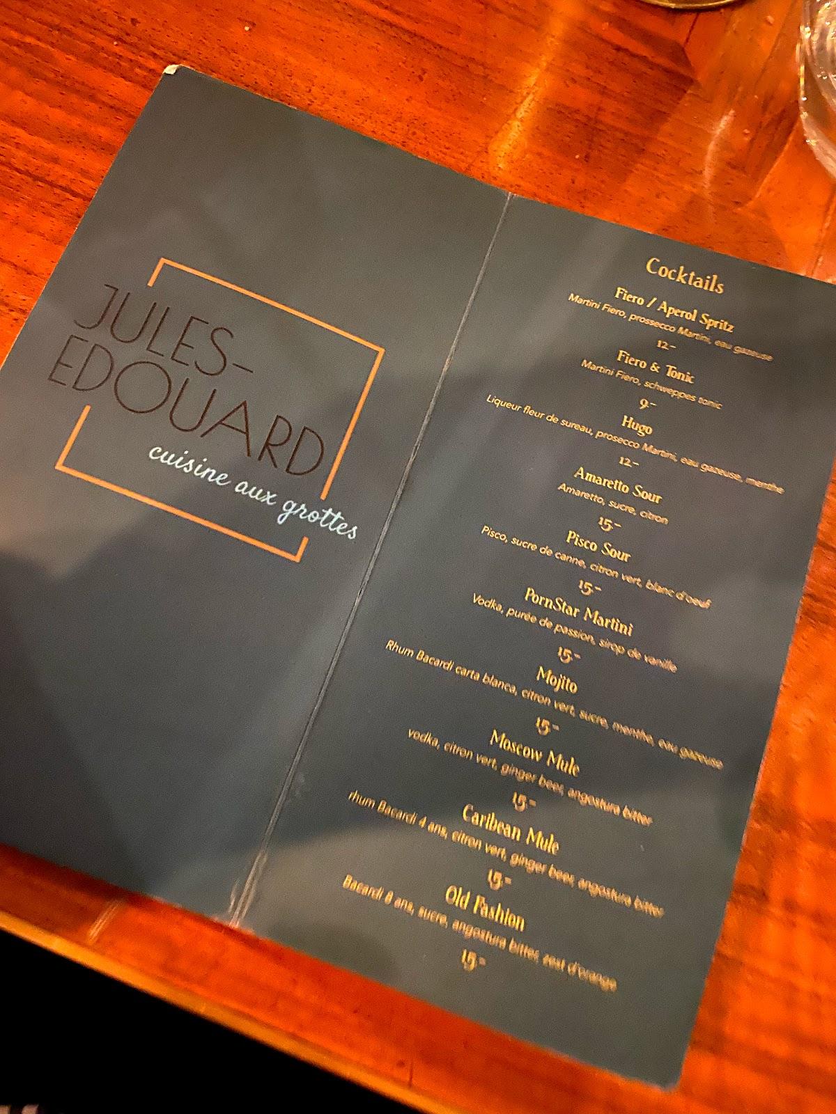 Carta de Le Jules-Edouard Restaurant, Ginebra