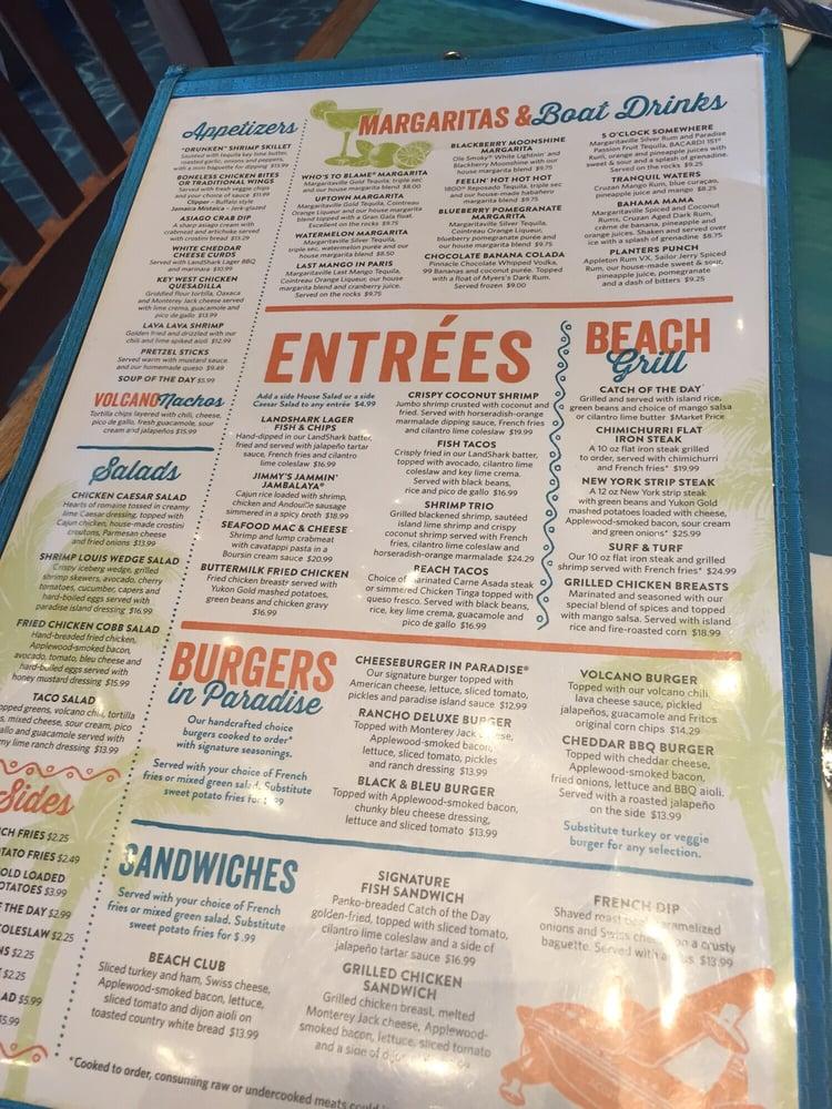 Menu at Margaritaville - Atlantic City pub & bar, Atlantic City