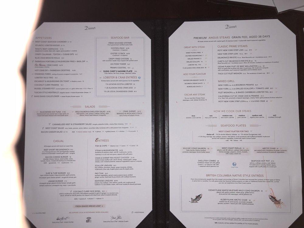 Menu at Nautical Nellies Steak & Seafood House steakhouse, Victoria