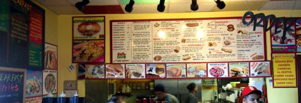Menu at Papa Locos Tacos and Burgers restaurant, Tucson, S Rita Rd