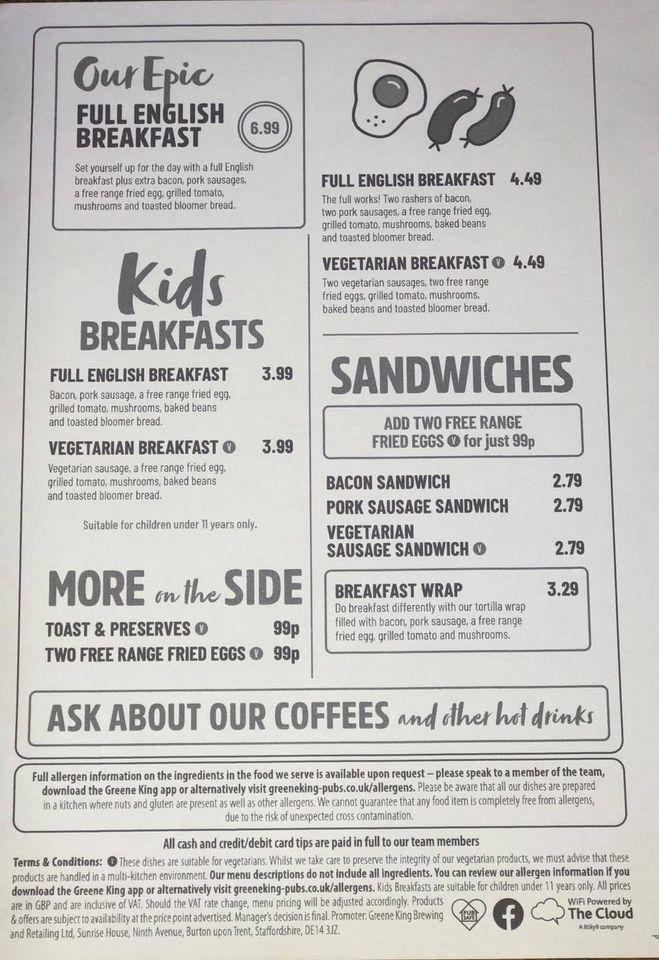 Menu at The Royal Oak pub & bar, Didcot