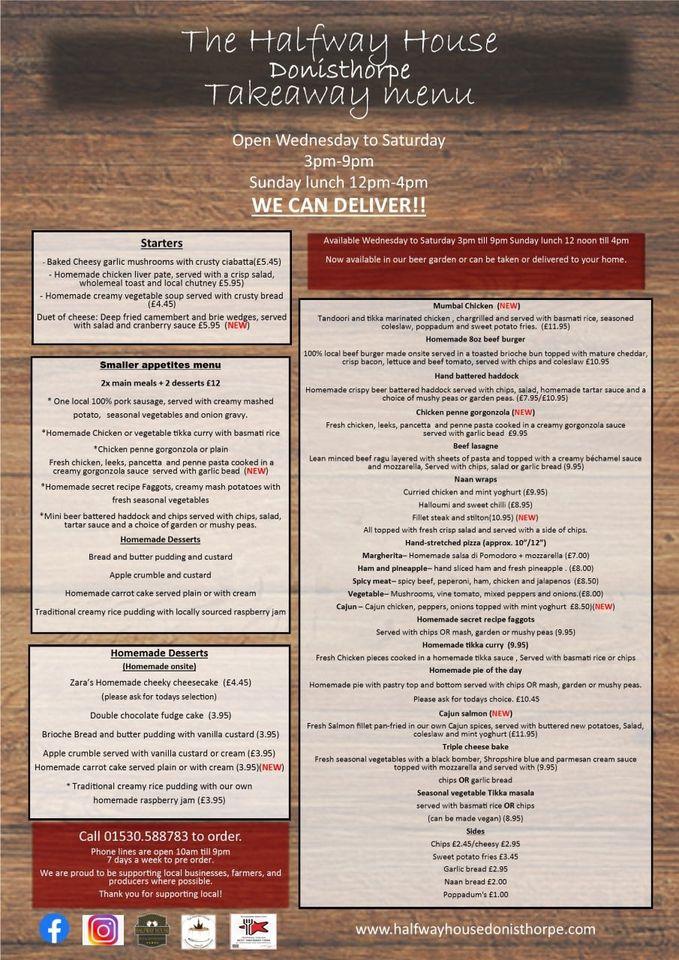 Menu at The Halfway House restaurant, Oakthorpe and Donisthorpe