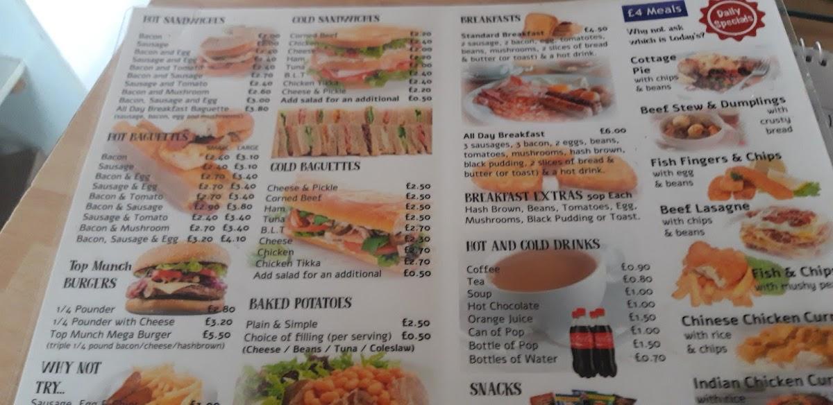 Menu at Top Munch Cafe, Birmingham
