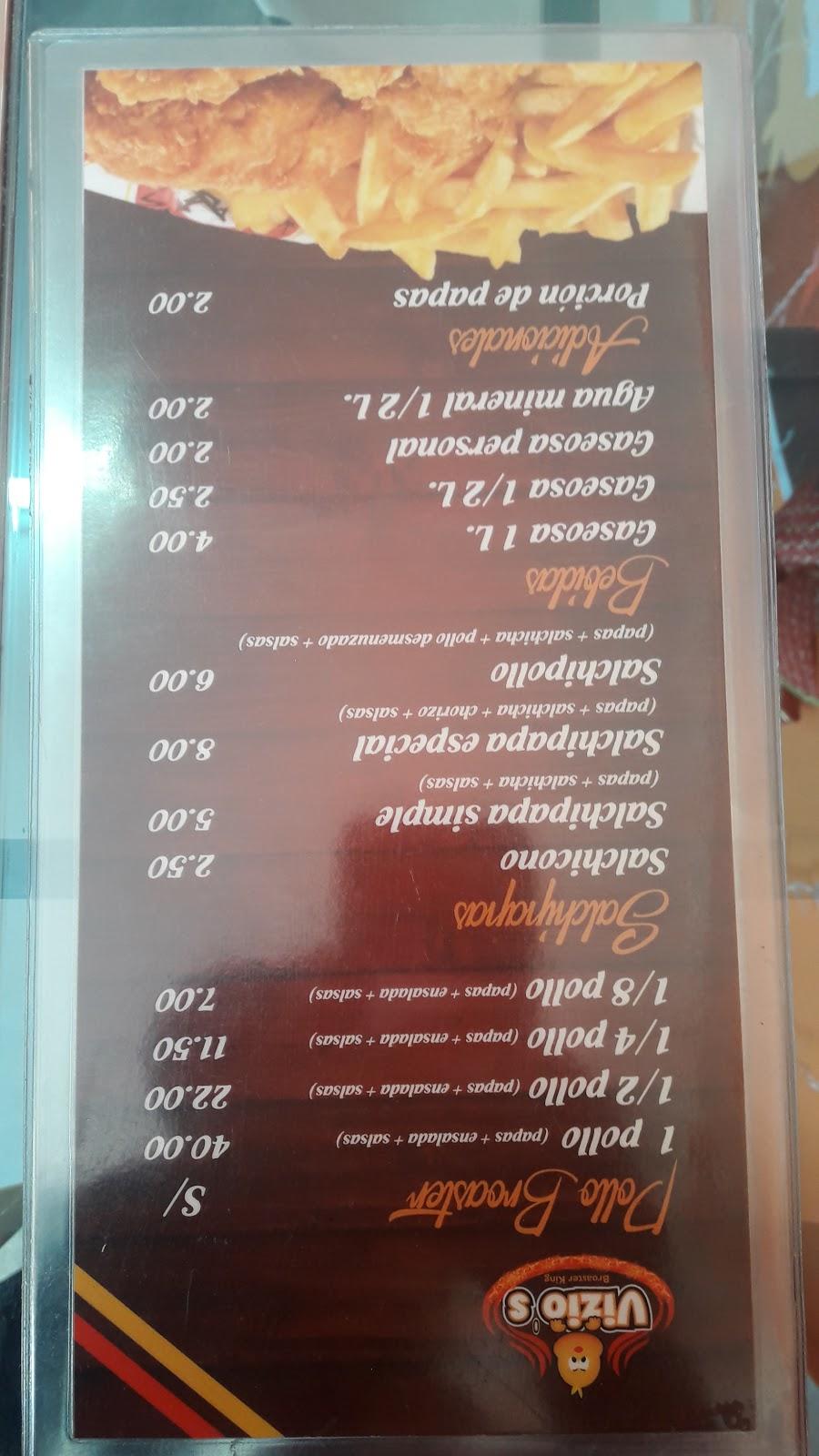 Menu at Vizio's Broaster King restaurant, Uchumayo District