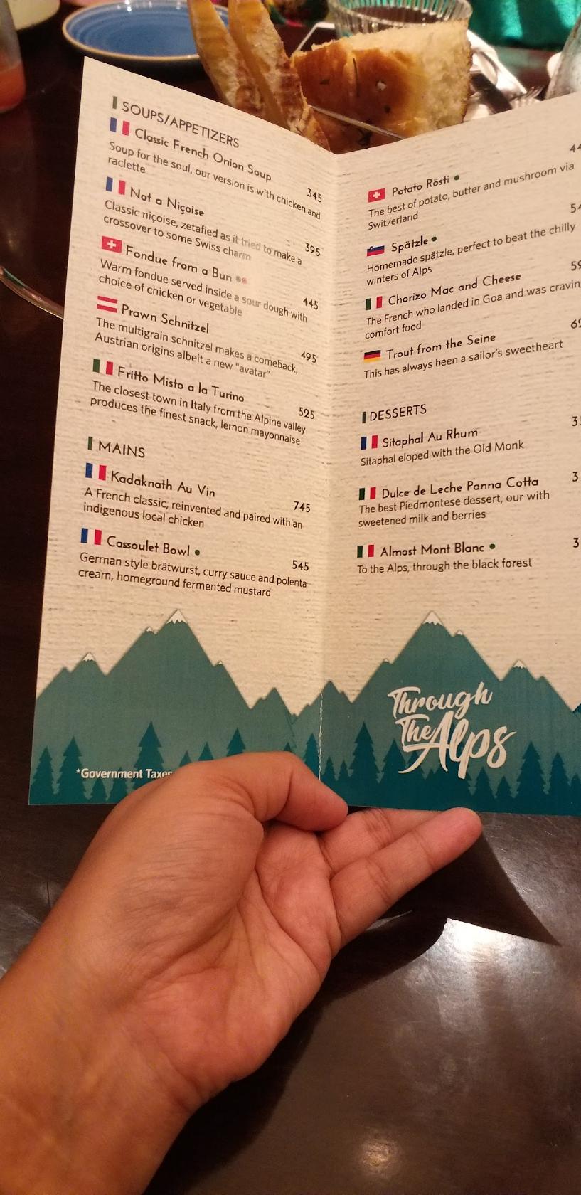 Menu at Zeta, Pune