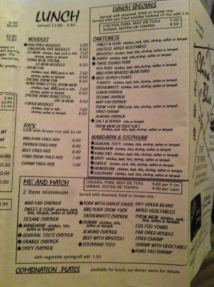 Menu at China Blue restaurant, Corvallis
