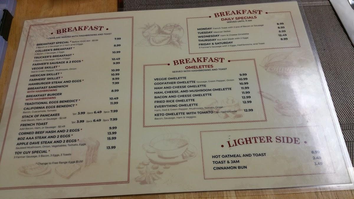 Menu at Colleen's Cafe, Langley Township