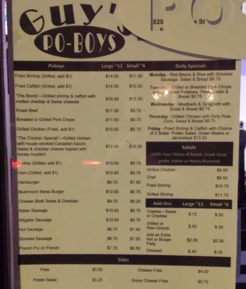 Menu at Guy's Po-Boys restaurant, New Orleans