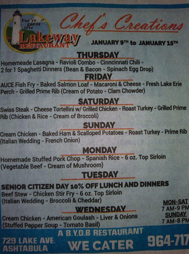 Menu at Lakeway Restaurant, Ashtabula