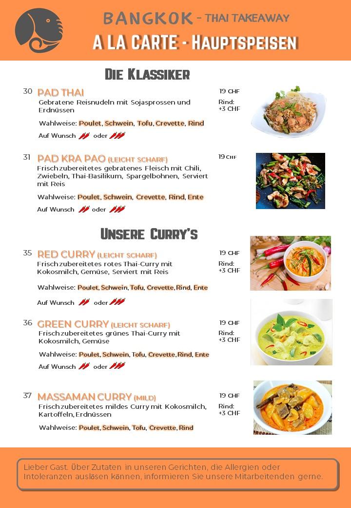 Menu da Bangkok Thai Takeaway, Berna