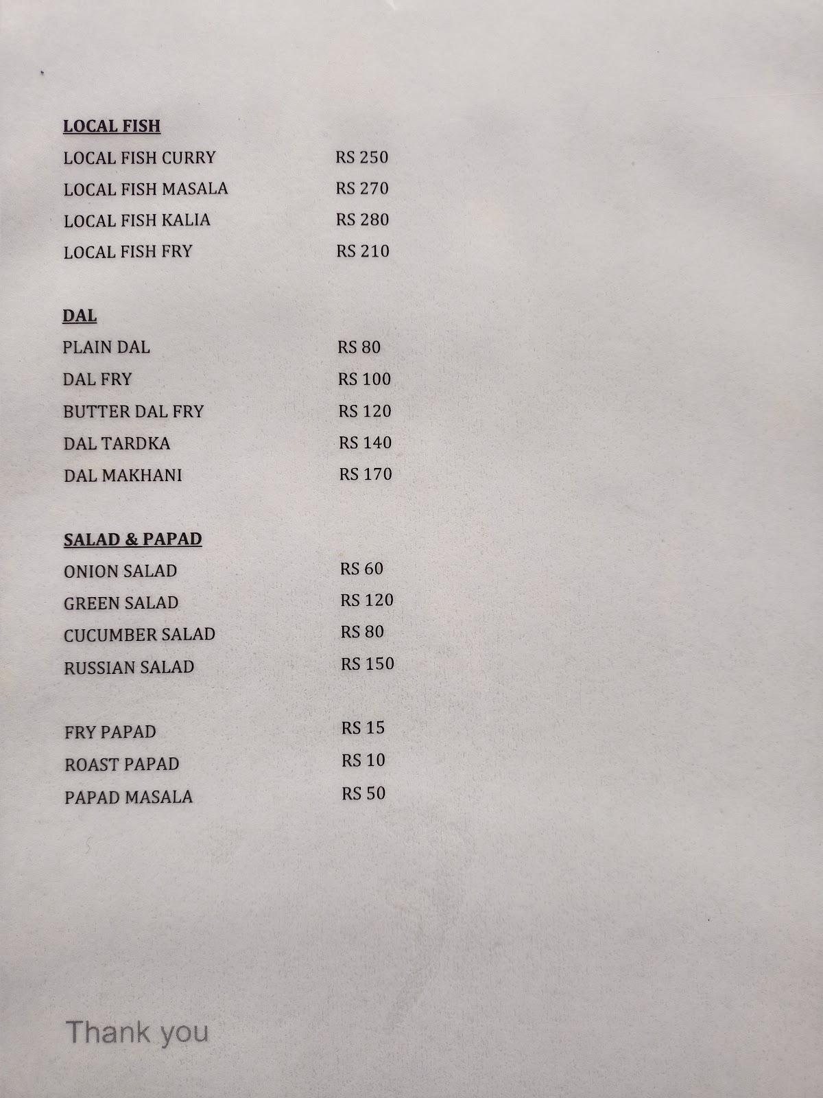 Menu at Byanjan Dhaba ব্যঞ্জন ধাবা, Tepesia
