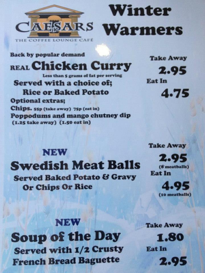 Menu at Caesars cafe, Barry