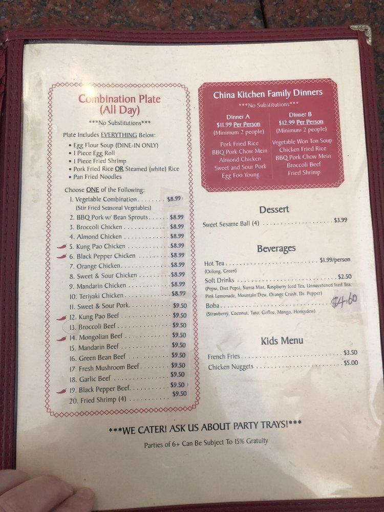 Menu at China Kitchen restaurant, Fowler