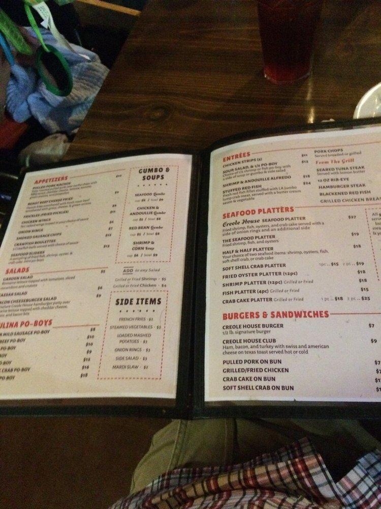 Menu at Creole House restaurant, Paulina