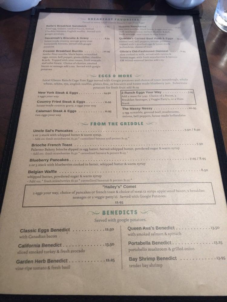 Menu at Googie Grill restaurant, Seaside