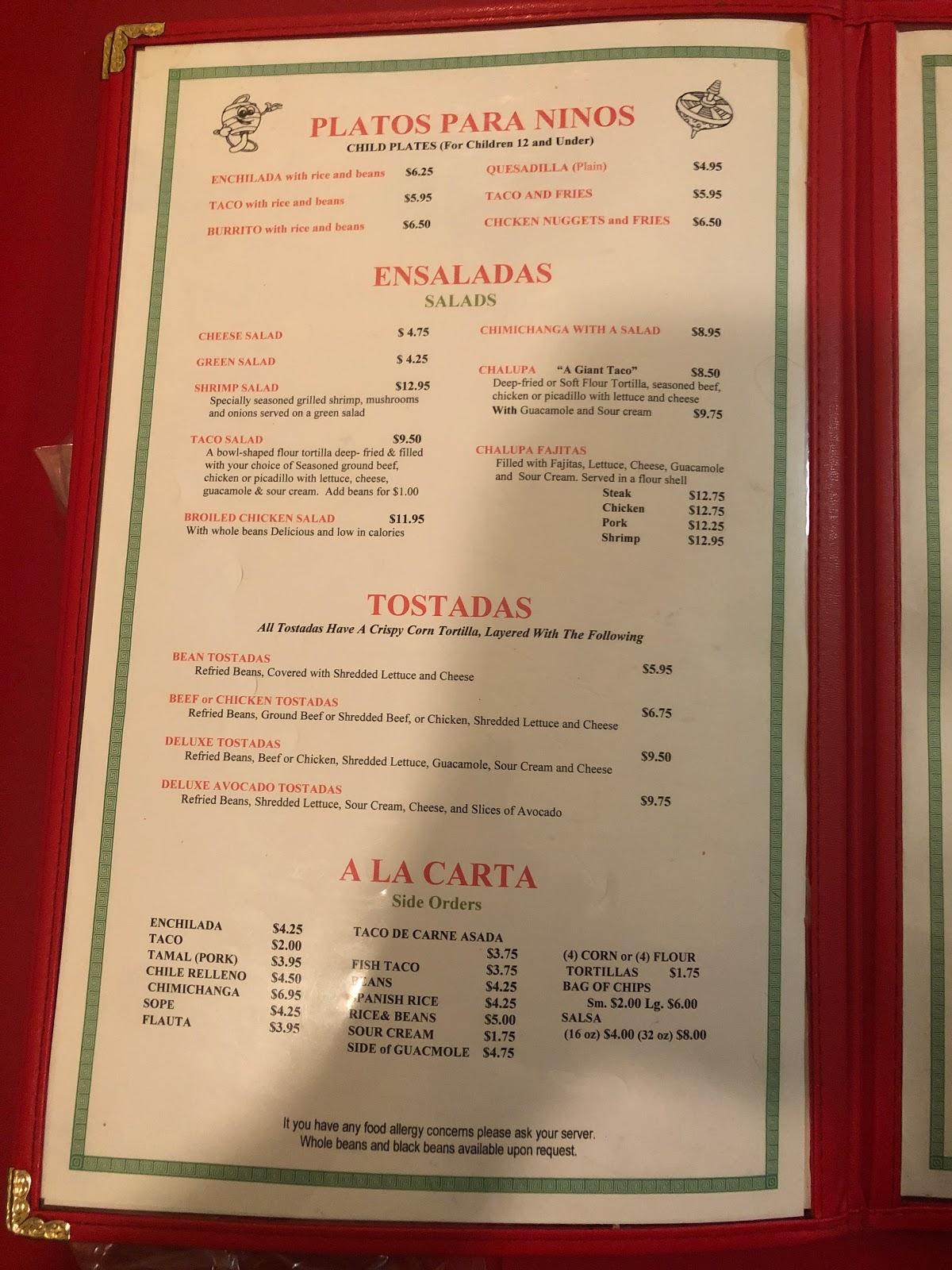 Menu at Ixtapa Restaurant, Newberg