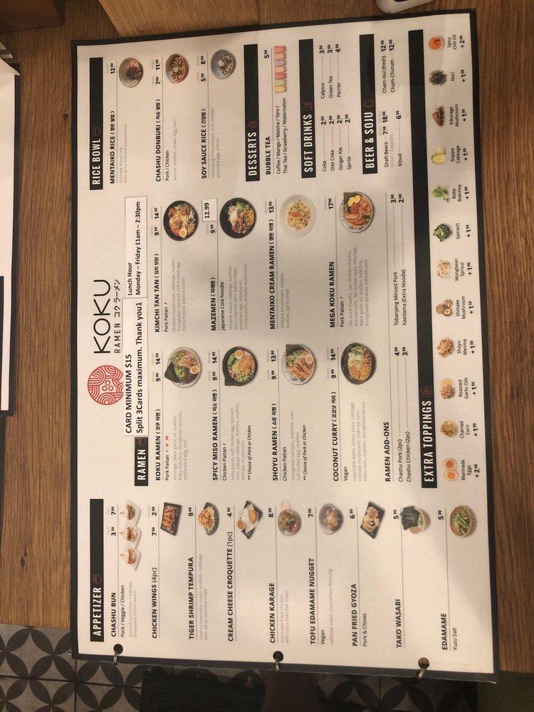 Menu at KOKU RAMEN restaurant, West New York