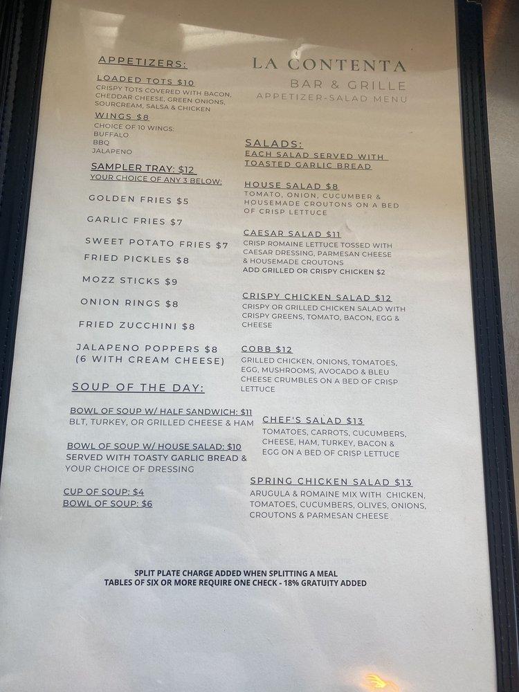 Menu at La Contenta Bar and Grill, Valley Springs