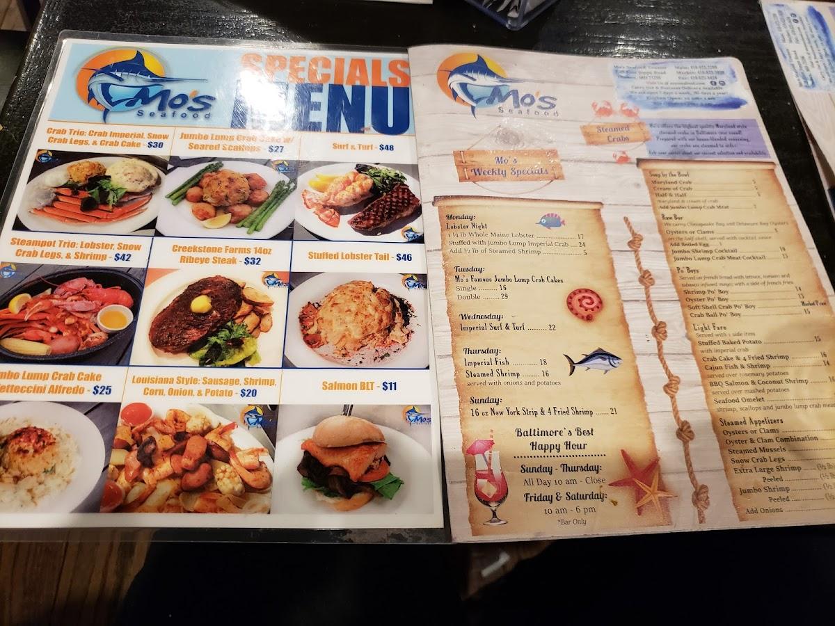 Menu at Mo's Seafood restaurant, Towson, E Joppa Rd