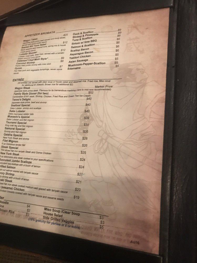 Menu at Musashi's Japanese Steakhouse, Oklahoma City