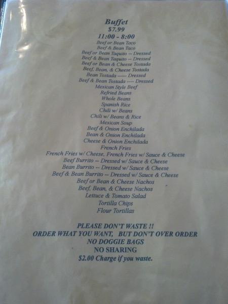 Menu at Ole' Taco House restaurant, Pensacola