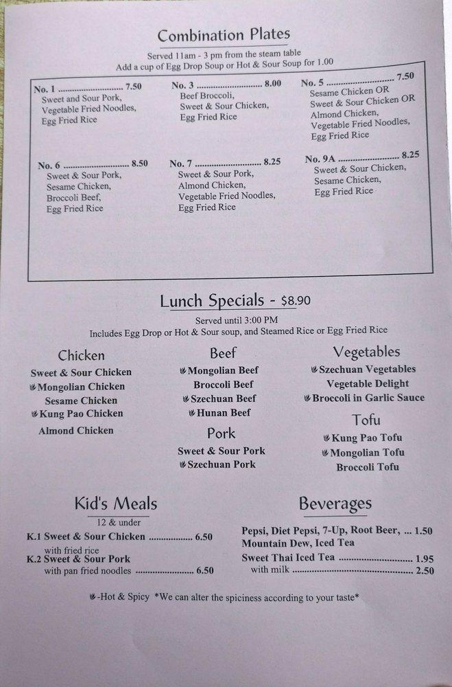 Menu at Pagoda Thai & Chinese Restaurant, Missoula