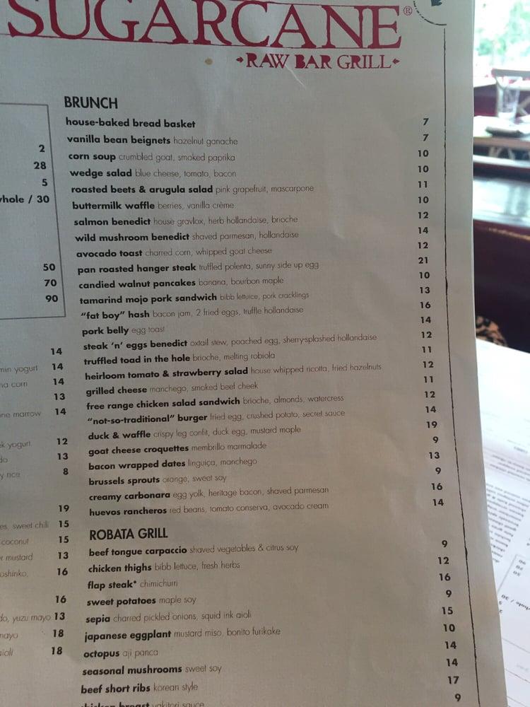 Menu at Sugarcane restaurant, Miami