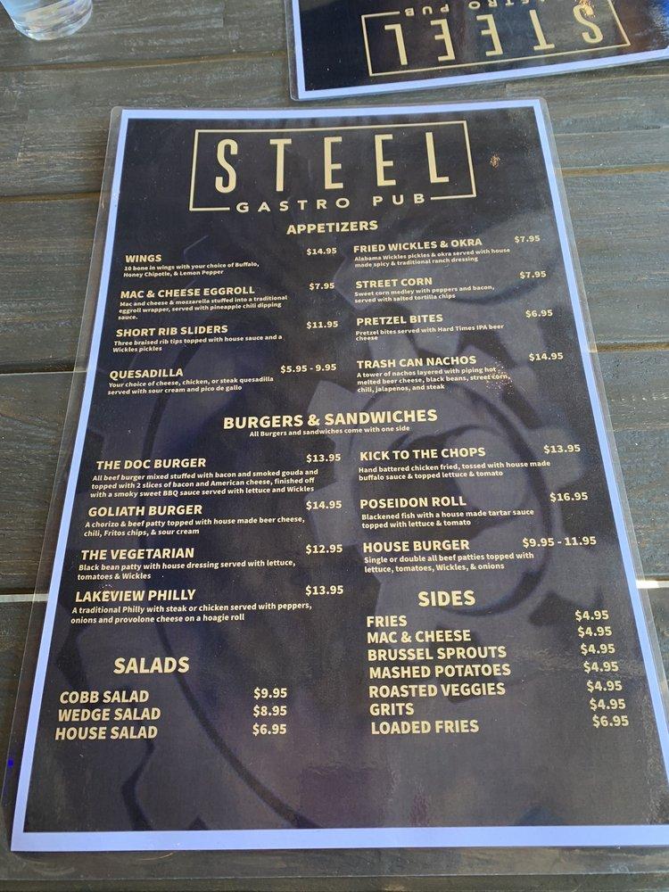 Menu at Steel Gastropub, Birmingham