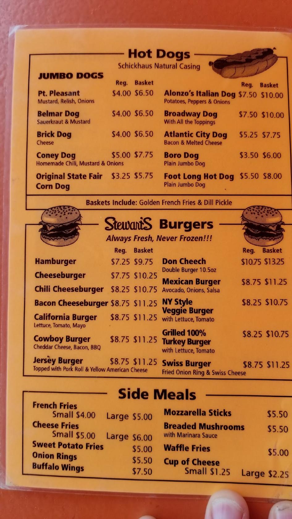 Menu at Stewart's Root Beer restaurant, Point Pleasant Beach